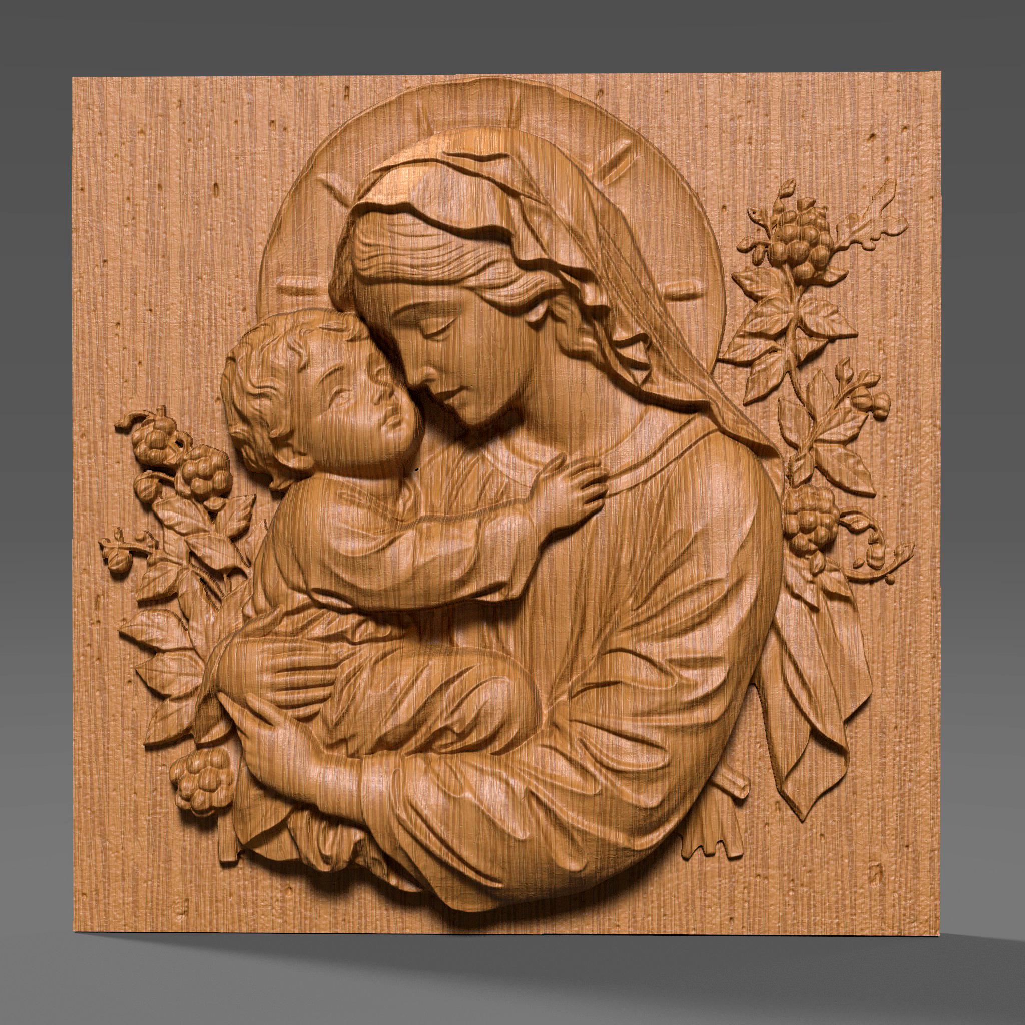 Mother Mary and Jesus 3D Relief Model: CNC, Laser, Print (digital ...