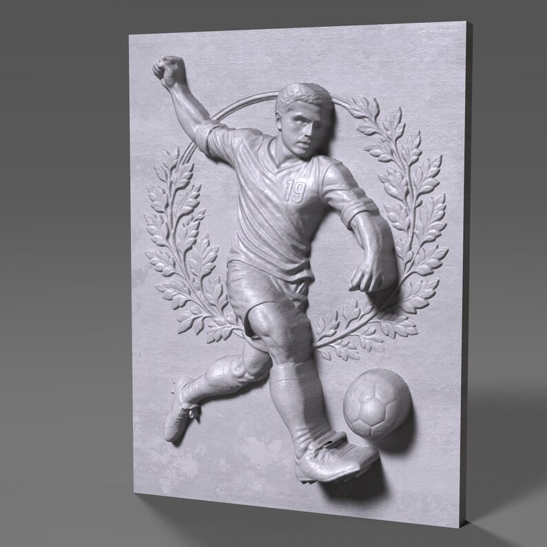 Soccer Player Bas Relief 3D STL File: CNC Wood Carving (digital ...