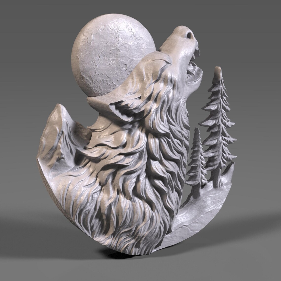 Howling Wolf 3D Relief STL File: CNC Wood Carving, Laser Engraving ...