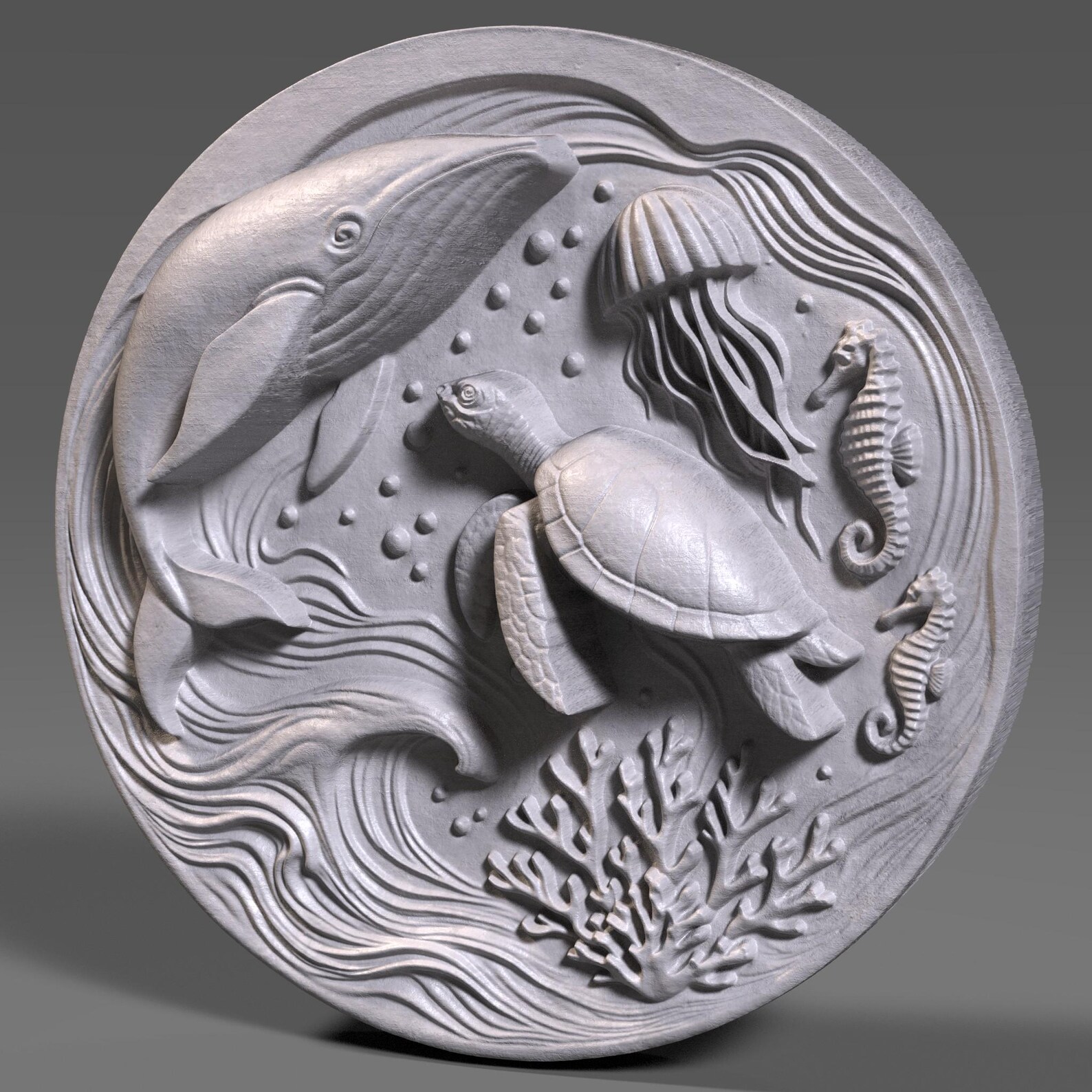 Ocean Life 3D Relief STL File: CNC Laser Engraving, 3D Print (digital ...