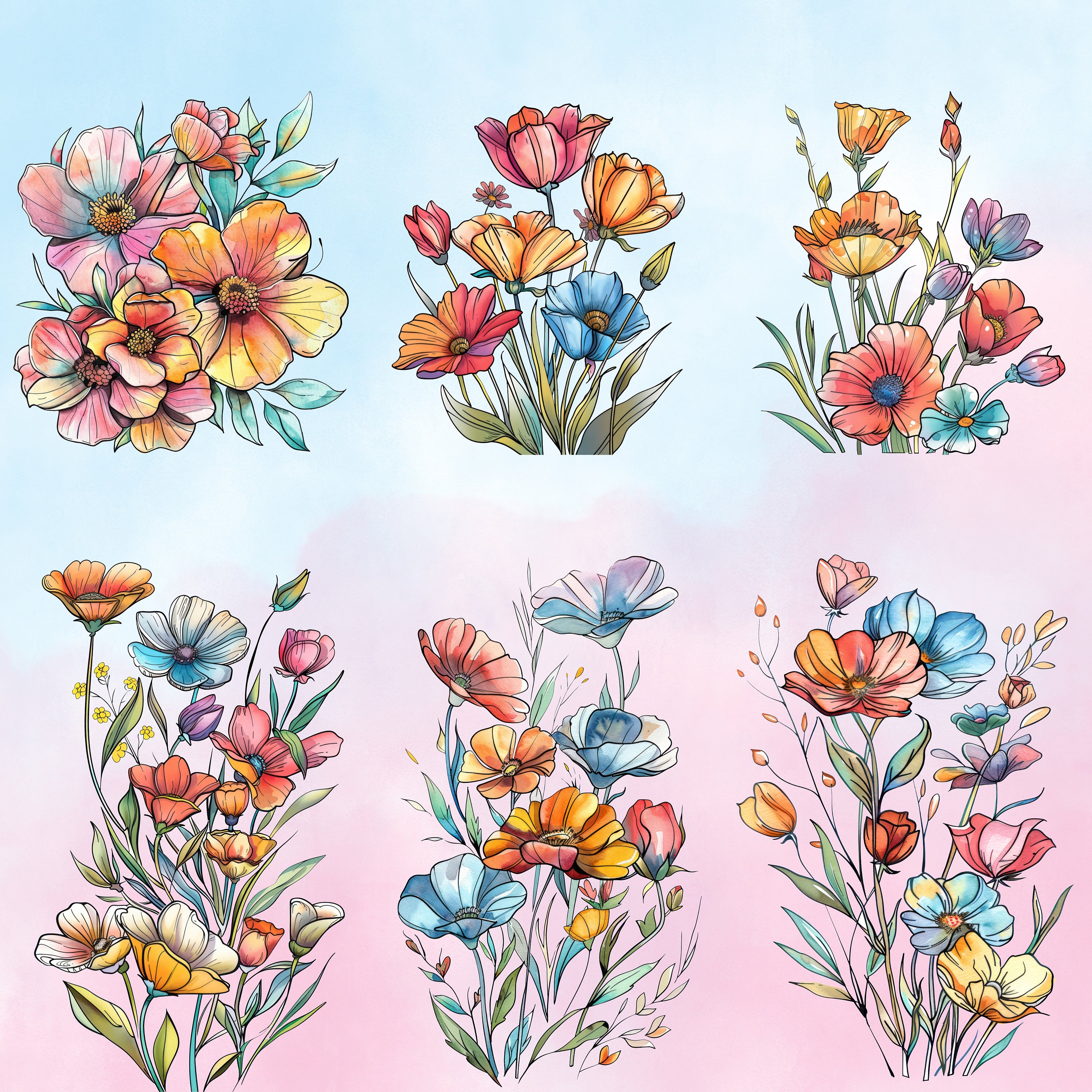 Spring Floral Watercolour Clipart Collection 26 6k PNG Bundle,spring ...