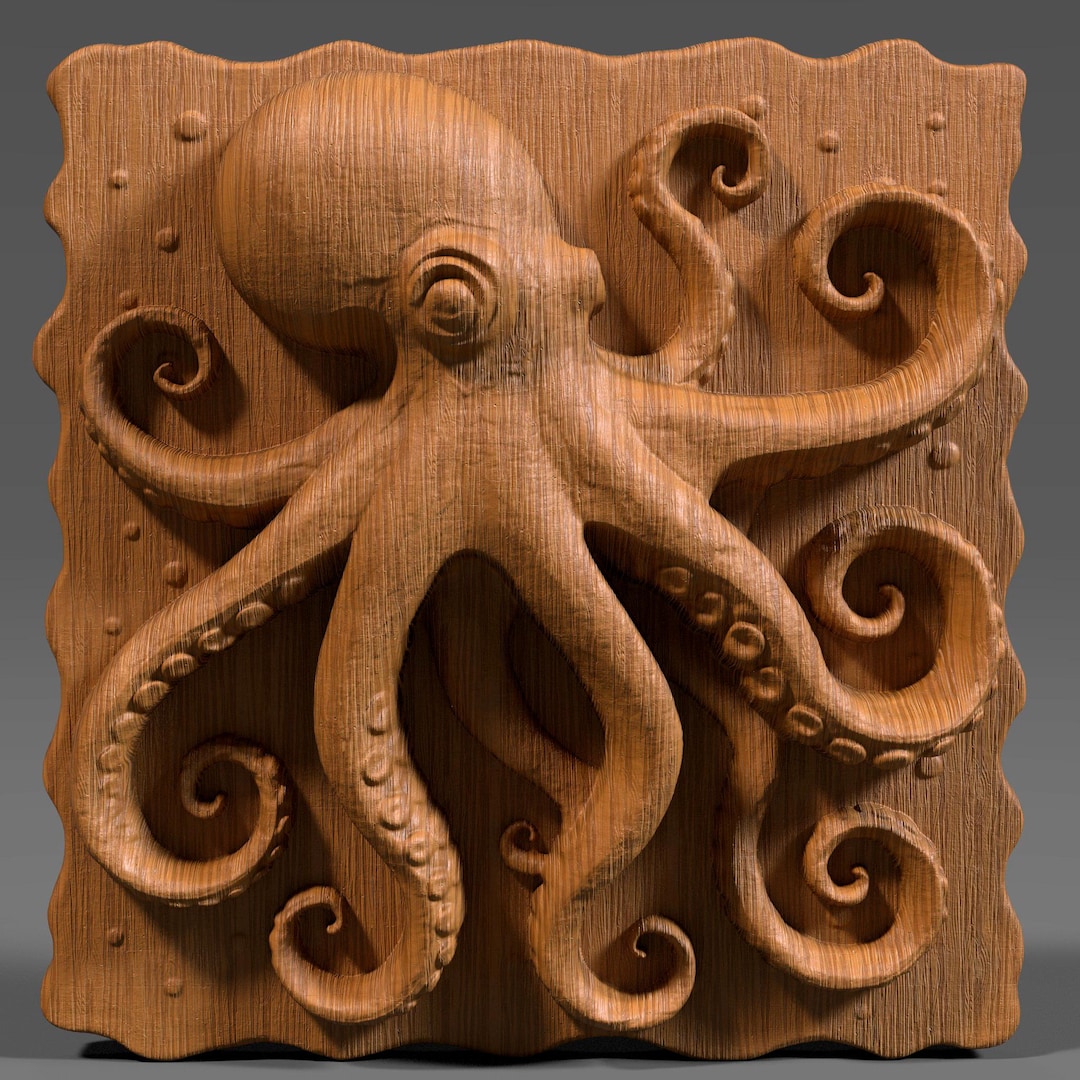 Octopus 3D STL File for CNC Carving | Sea Life Creature Bas Relief ...