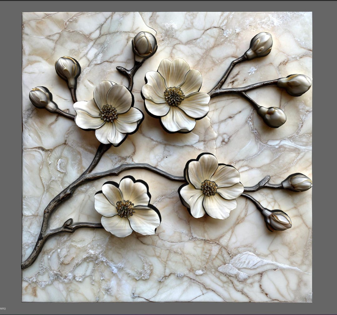 Cherry Blossom 3D STL File: Floral Wood Carving Panel (digital Download ...