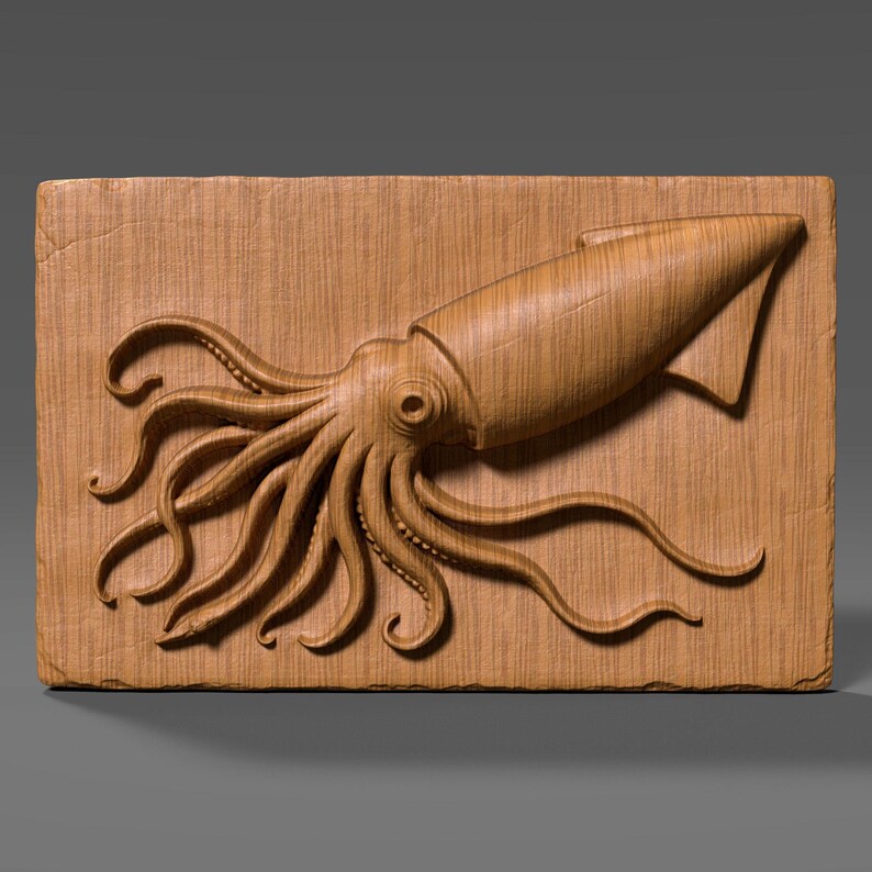 Squid Bas Relief 3D Model: CNC Laser Engraving (STL + Depth Map) - Etsy