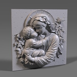 Mother Mary and Jesus 3D Relief Model: CNC, Laser, Print (digital ...