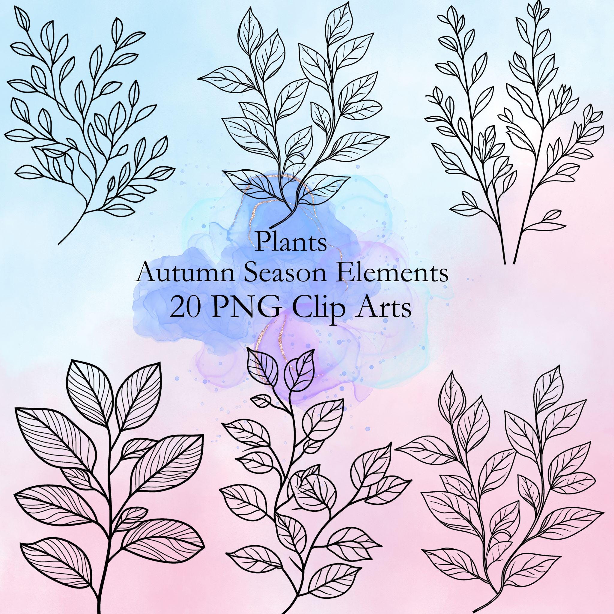 Plants and Leaves,clipart Bundle,autumn,maple,black Single Line Art ...