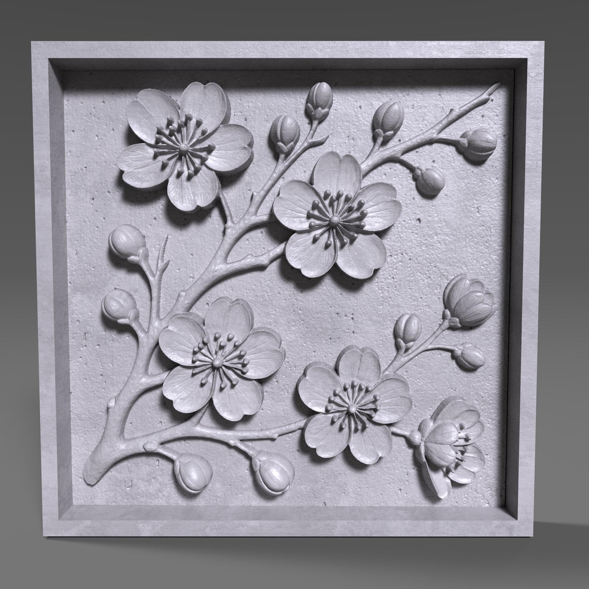 Cherry Blossom 3D STL File: Floral Wood Carving Panel (digital Download ...