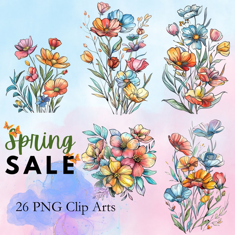 Spring Floral Watercolour Clipart Collection -26 6k PNG Bundle,spring ...
