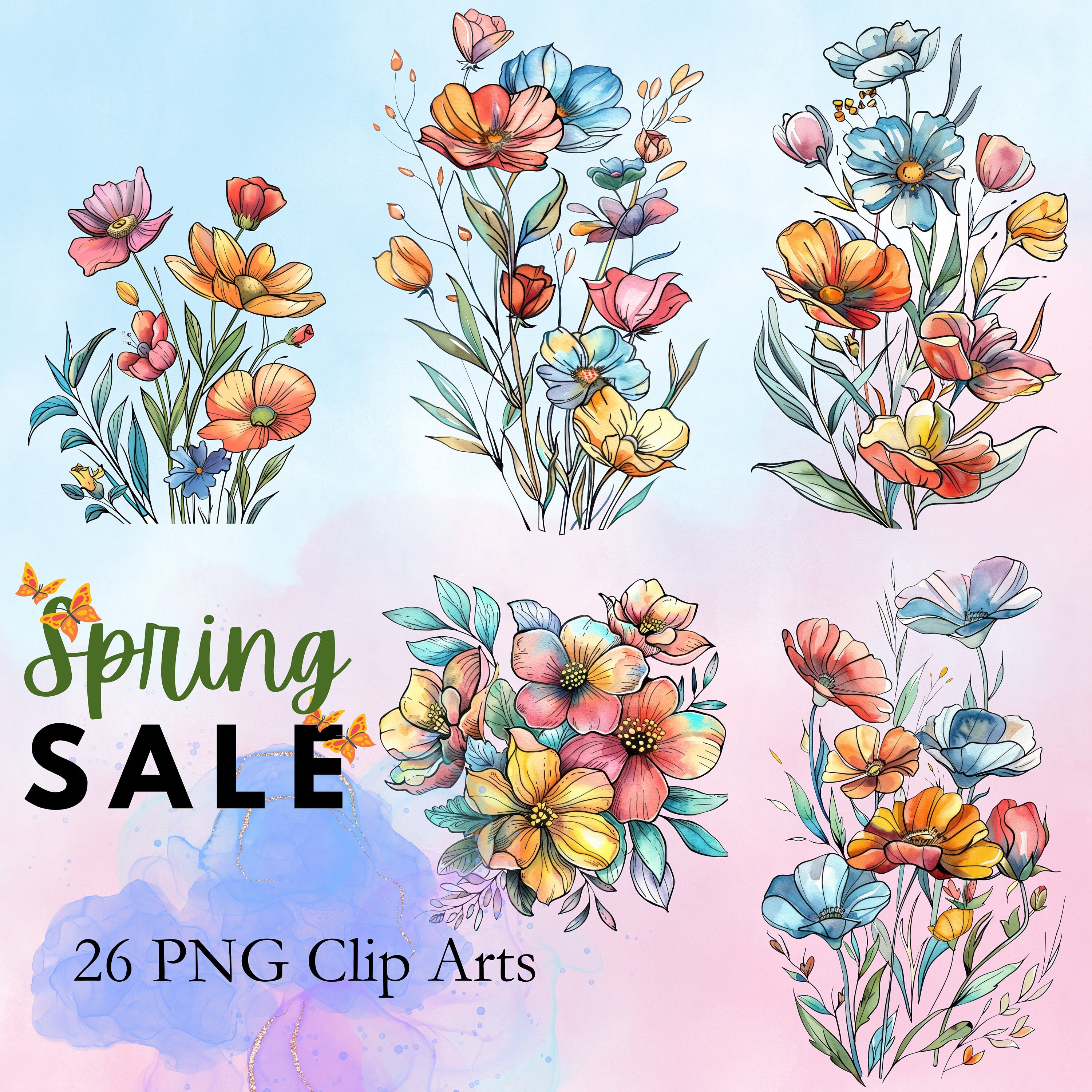 Spring Floral Watercolour Clipart Collection -26 6k PNG Bundle,spring ...