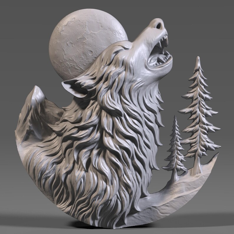Howling Wolf 3D Relief STL File: CNC Wood Carving, Laser Engraving ...