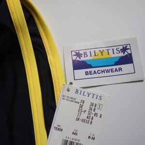 80s Sporty Black Yellow Back Pocket High Cut Bathingsuit / Vintage ...