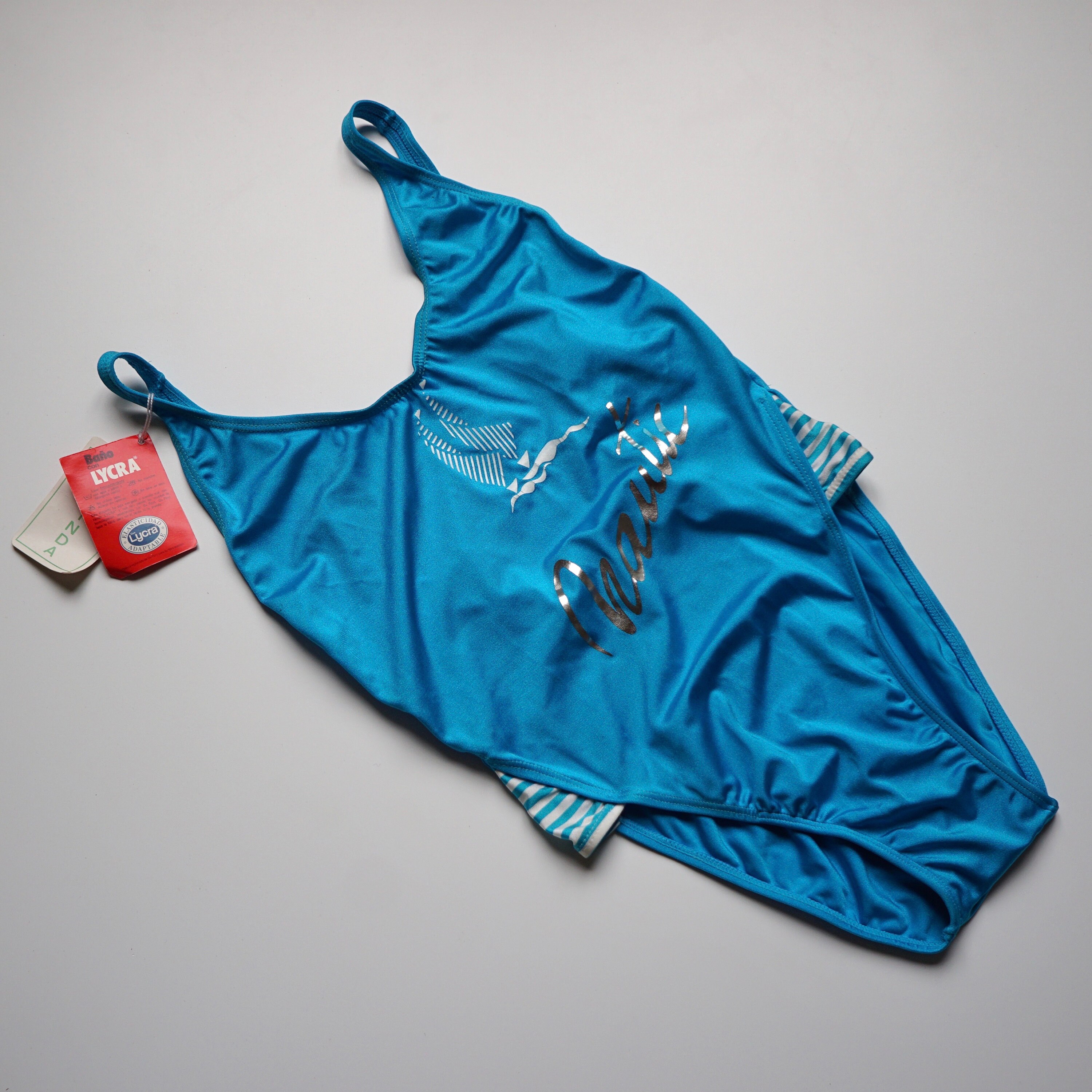 80s Turquoise Sailor Print One Piece Bathingsuit / Vintage Deadstock ...