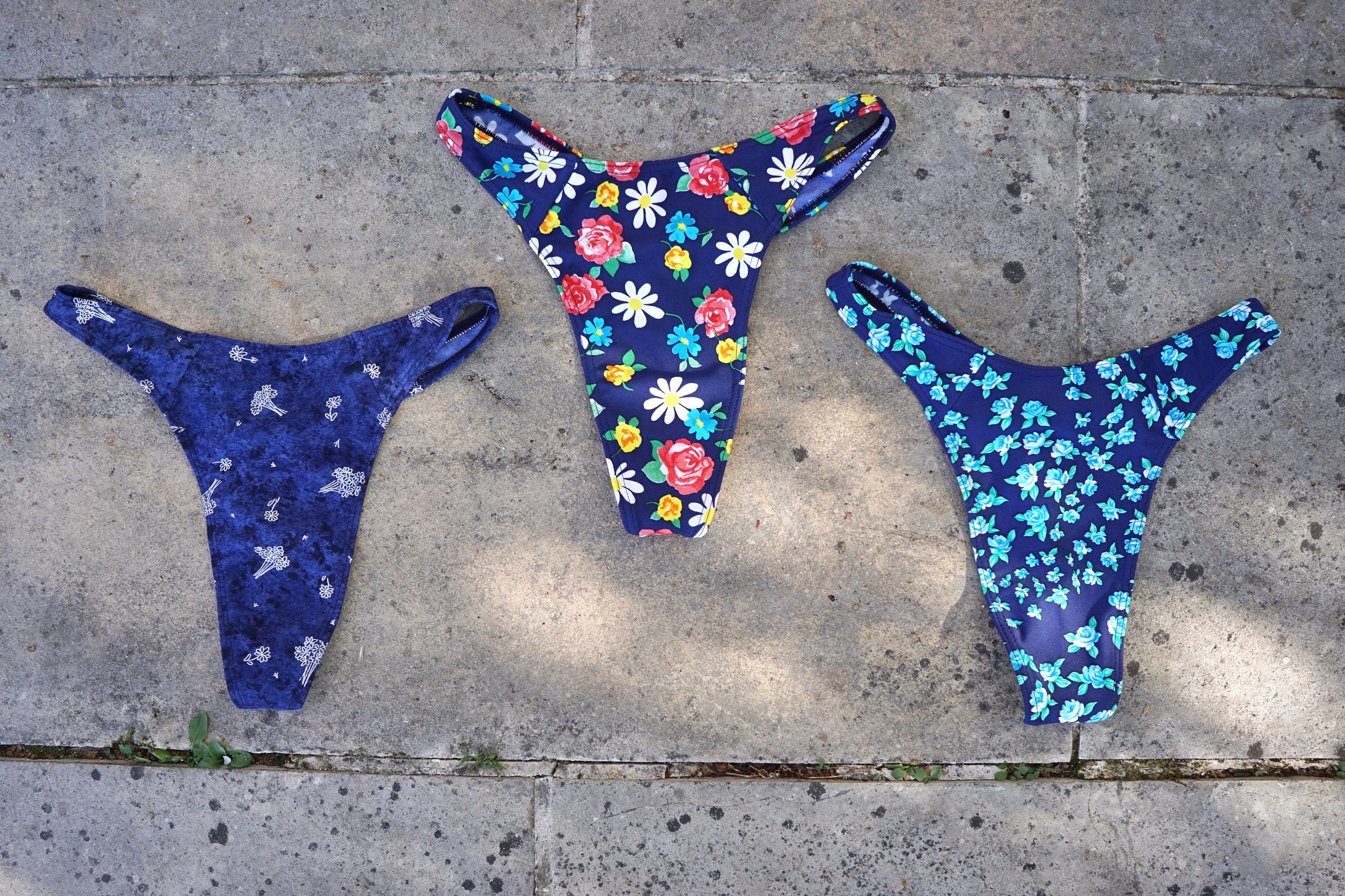 90s Floral Print High Cut Thong Bikini Bottom Vintage Deadstock