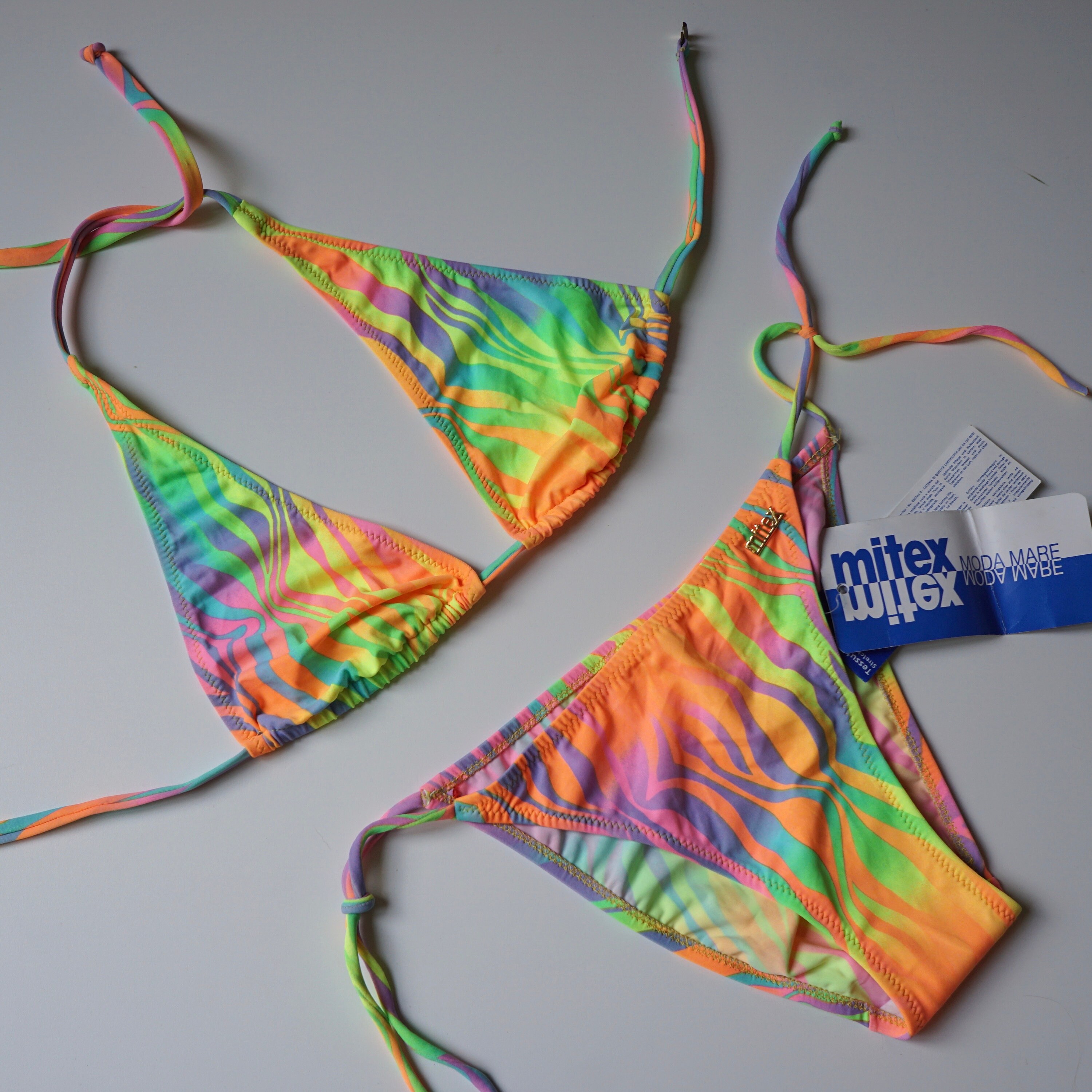 00s Swirl Neon Colors Triangle String Tie Bikini Set / Vintage ...