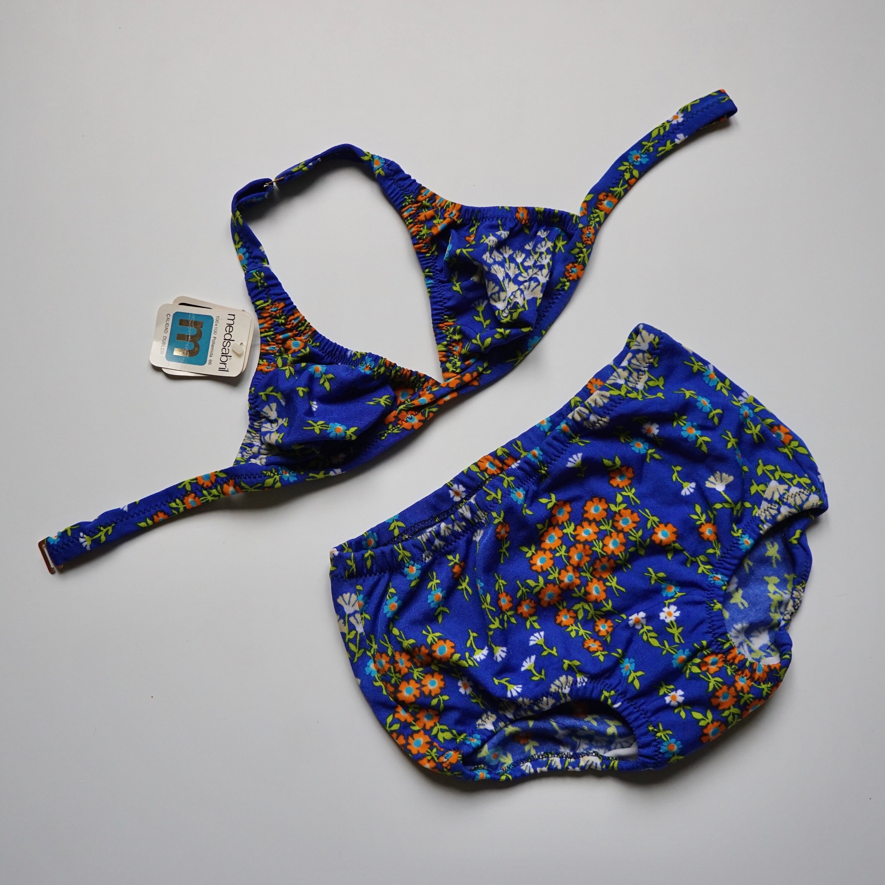 70s Royal Blue Liberty Floral Print Mod Bikini Set / Retro Vintage ...