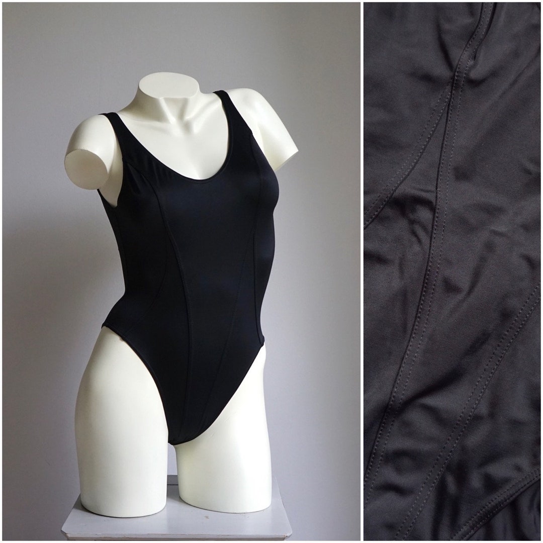 90s Structured Black High Cut One Piece Bathingsuit / Vintage Deadstock ...