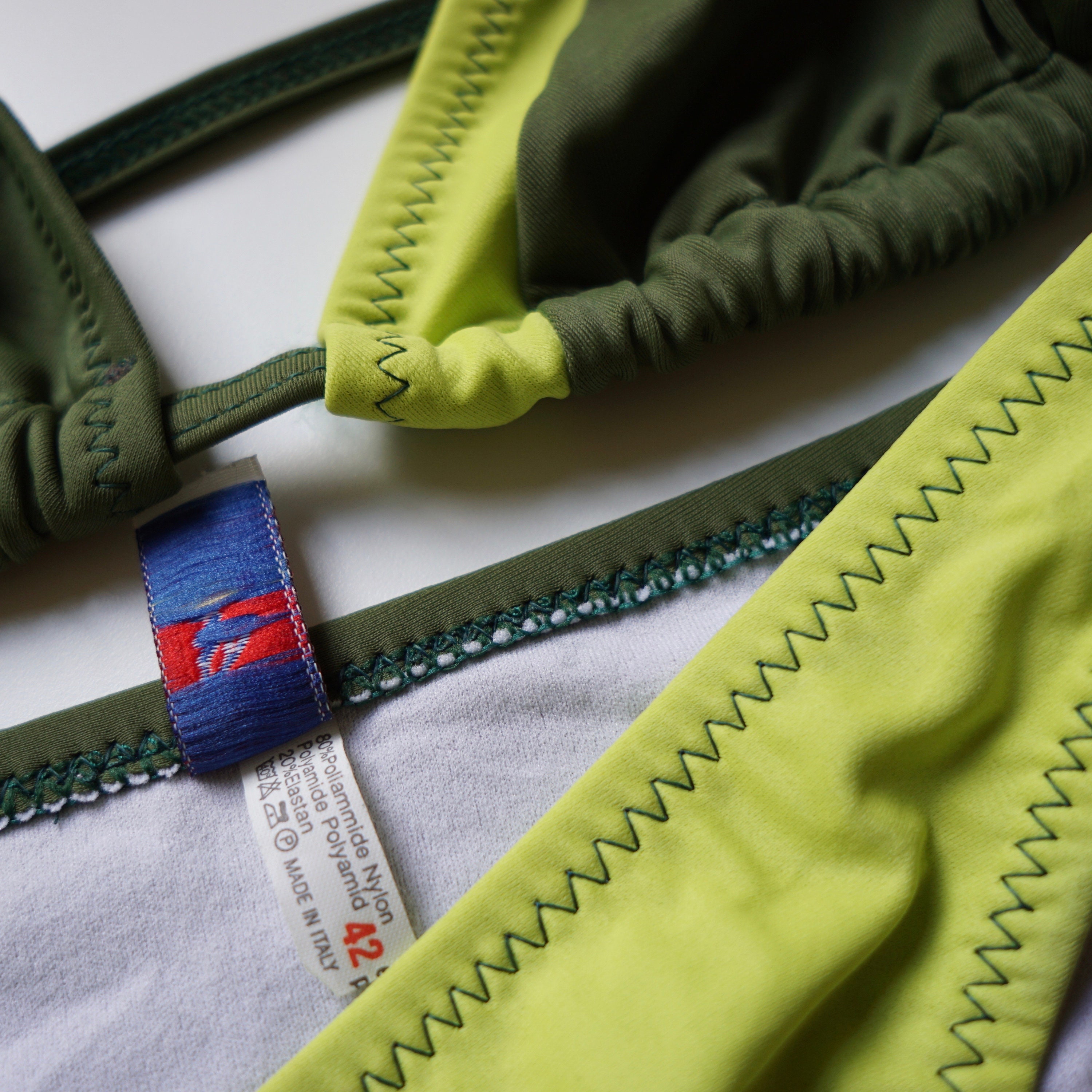 00s Y2k Duo Green Color Block Triangle Bikini Set / Vintage Deadstock ...
