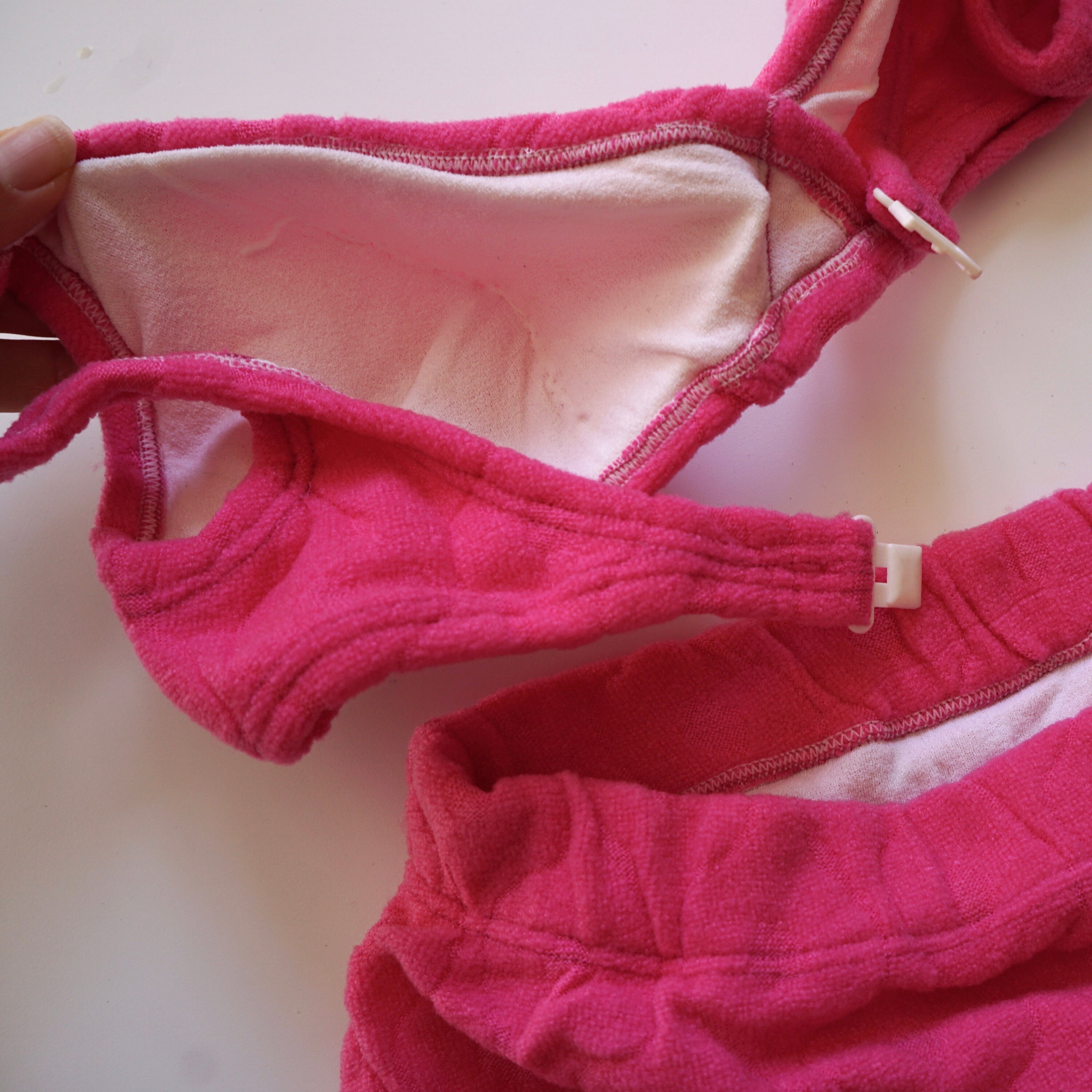 70s Mod Terry Cloth Hot Pink Bikini Set / Retro Vintage Deadstock Shell Bullet Bra High Waist ...