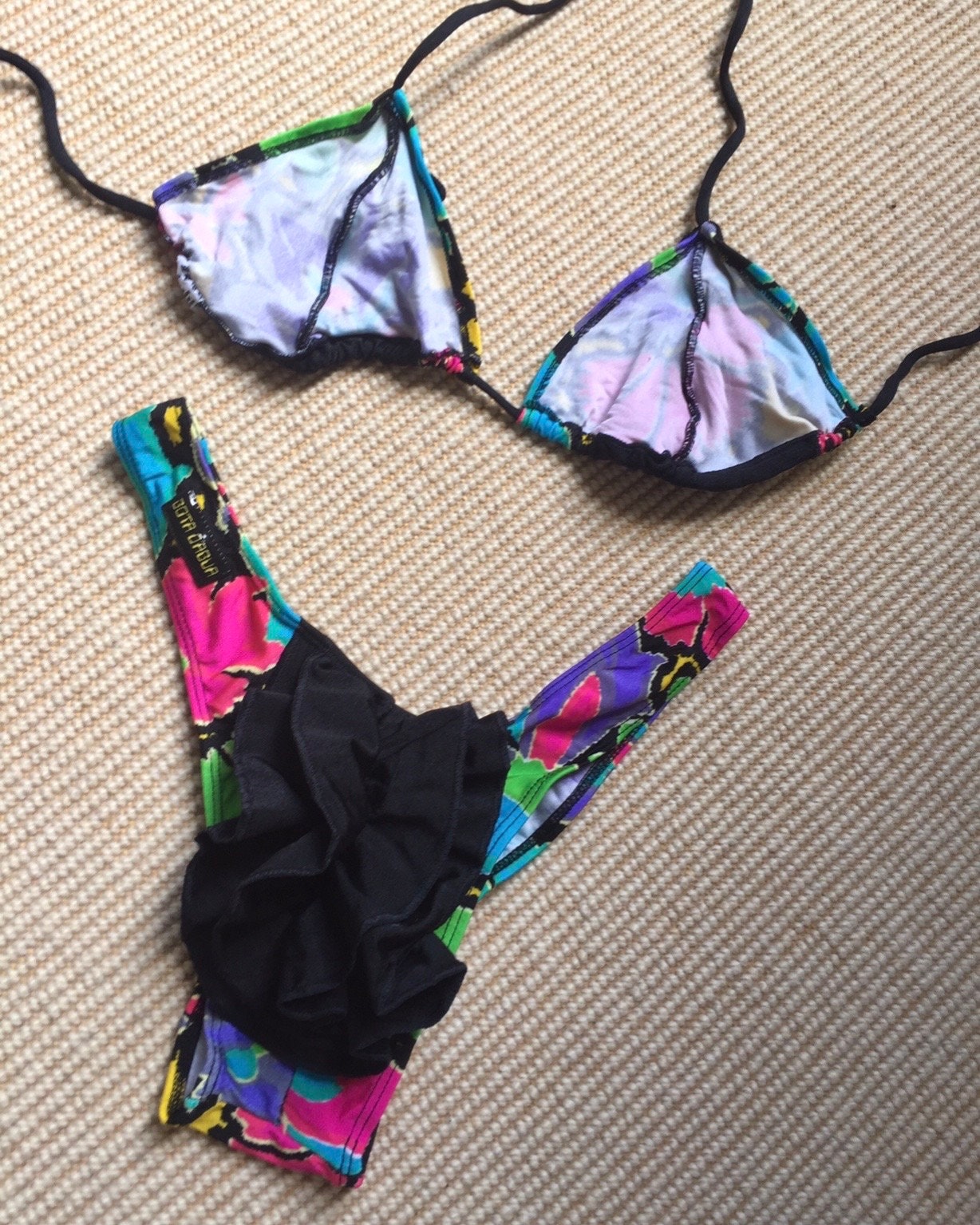 90s Brazilian Skimpy Samba Ruffle High Cut Triangle Bikini Set ...