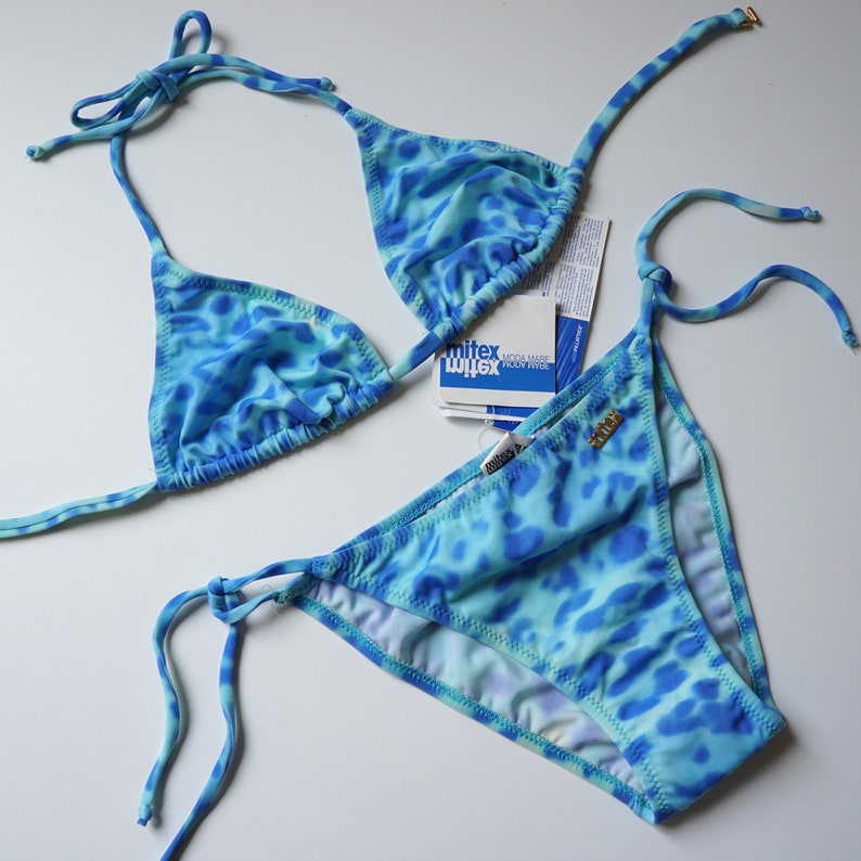 00s Y2k Aquatic Blue String Tie Triangle Bikini Set / Vintage Deadstock ...