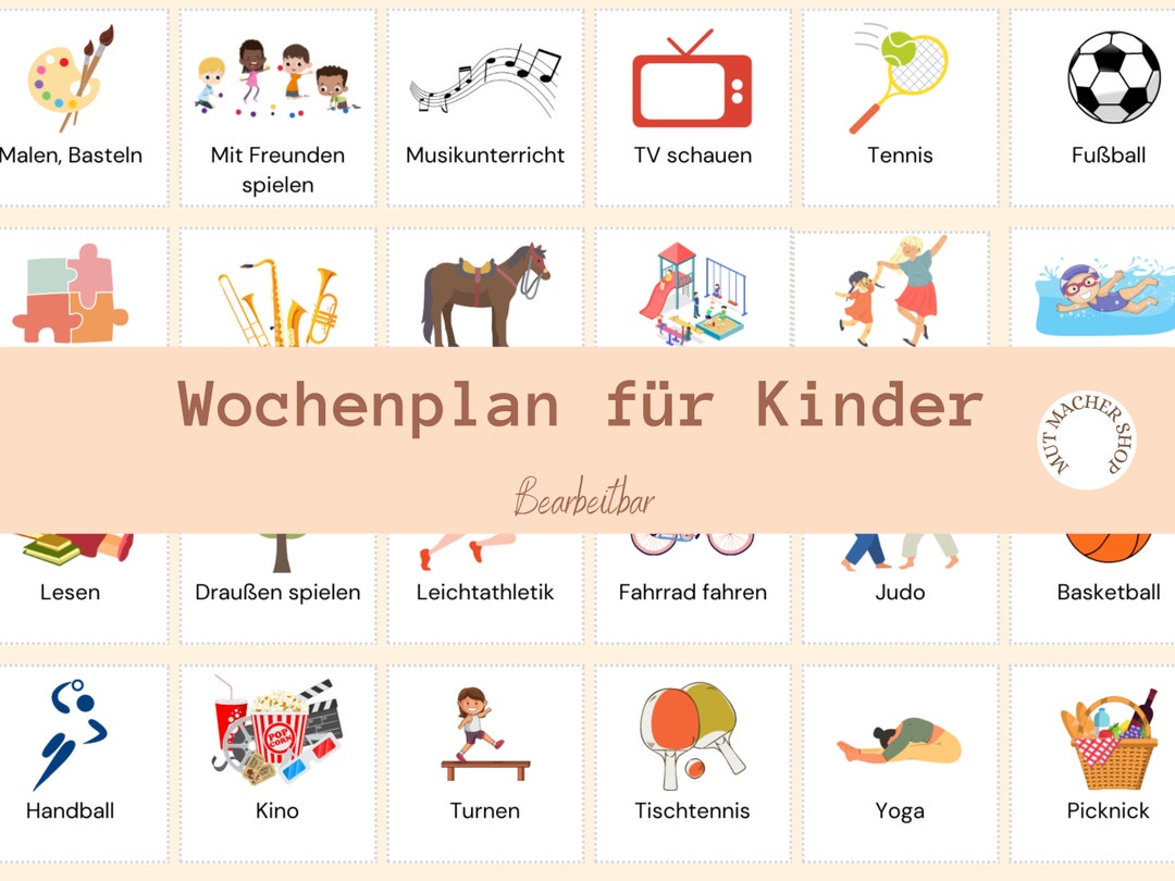 Wochenplan für Kinder, Wochenplan, Tagesplan, Routinekarten zum ...
