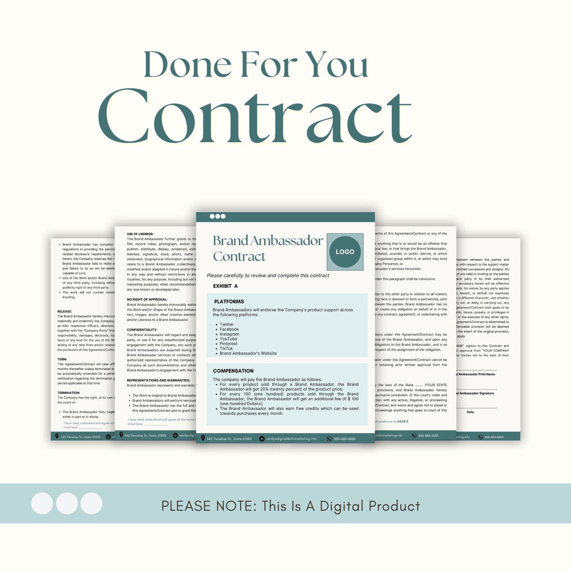 Editable Brand Ambassador Contract Template | Social Media Influencer ...