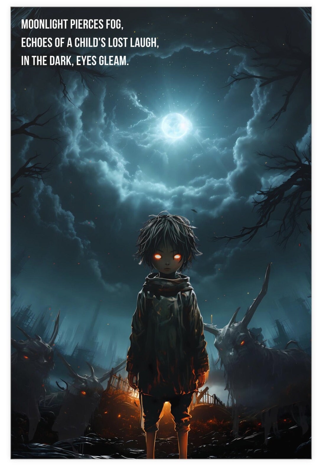 Horror Poster Wall Art Gleaming Eyes: Dark Anime Artwork With Eerie ...