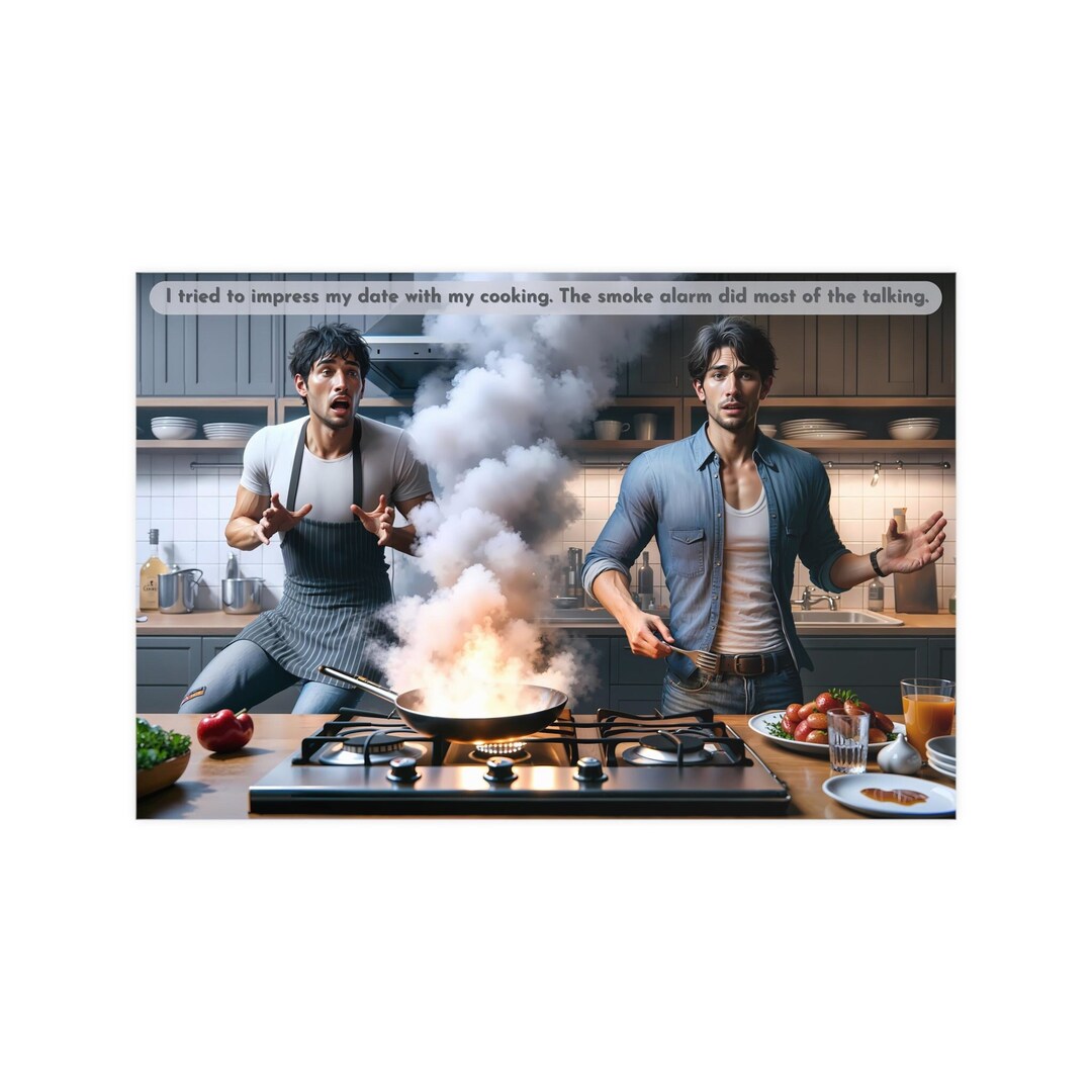 Poster Wall Art Where There's Smoke Comedic Cooking Catastrophe Art ...