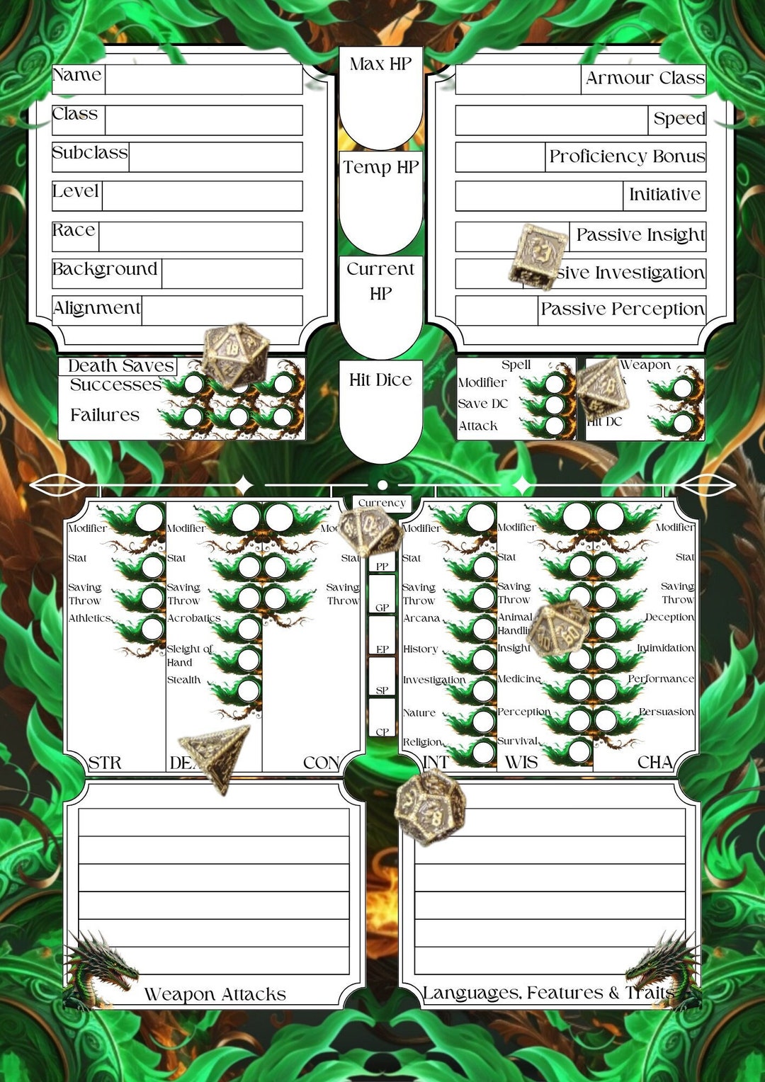 Wildfire Character Sheet for DND 5e - Etsy Singapore