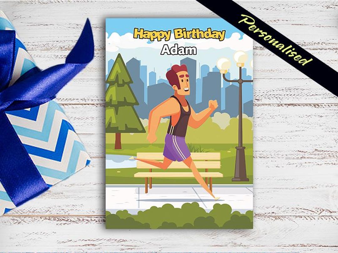 Personalised Running Birthday Card A5 Gloss 260gsm Folded Blank Inside ...
