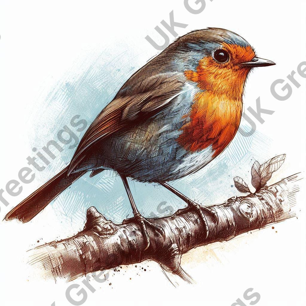 8 Robin Sketch Illustrations Digital Download Coloured Sketch Style ...