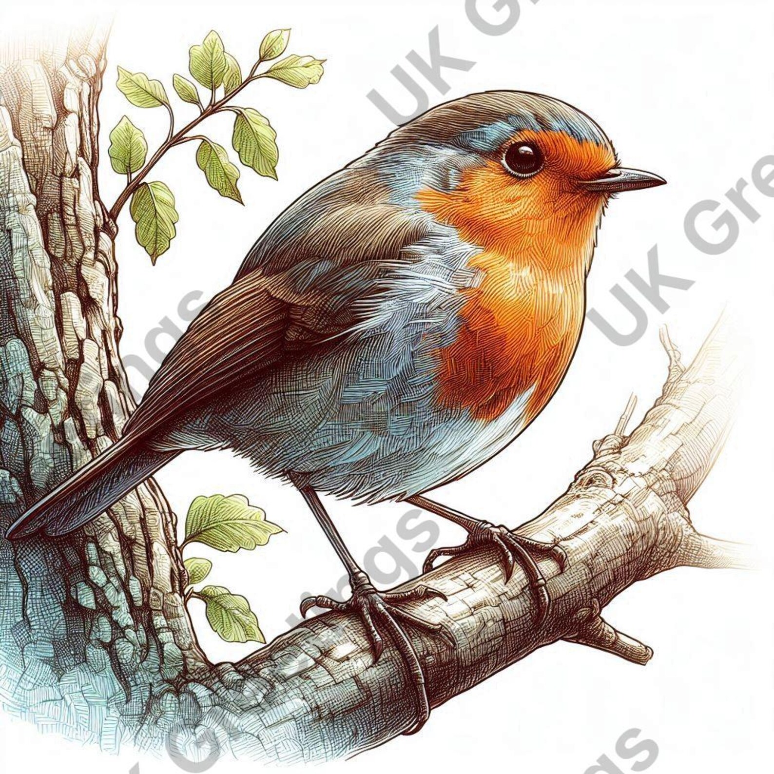 8 Robin Sketch Illustrations Digital Download Coloured Sketch Style ...