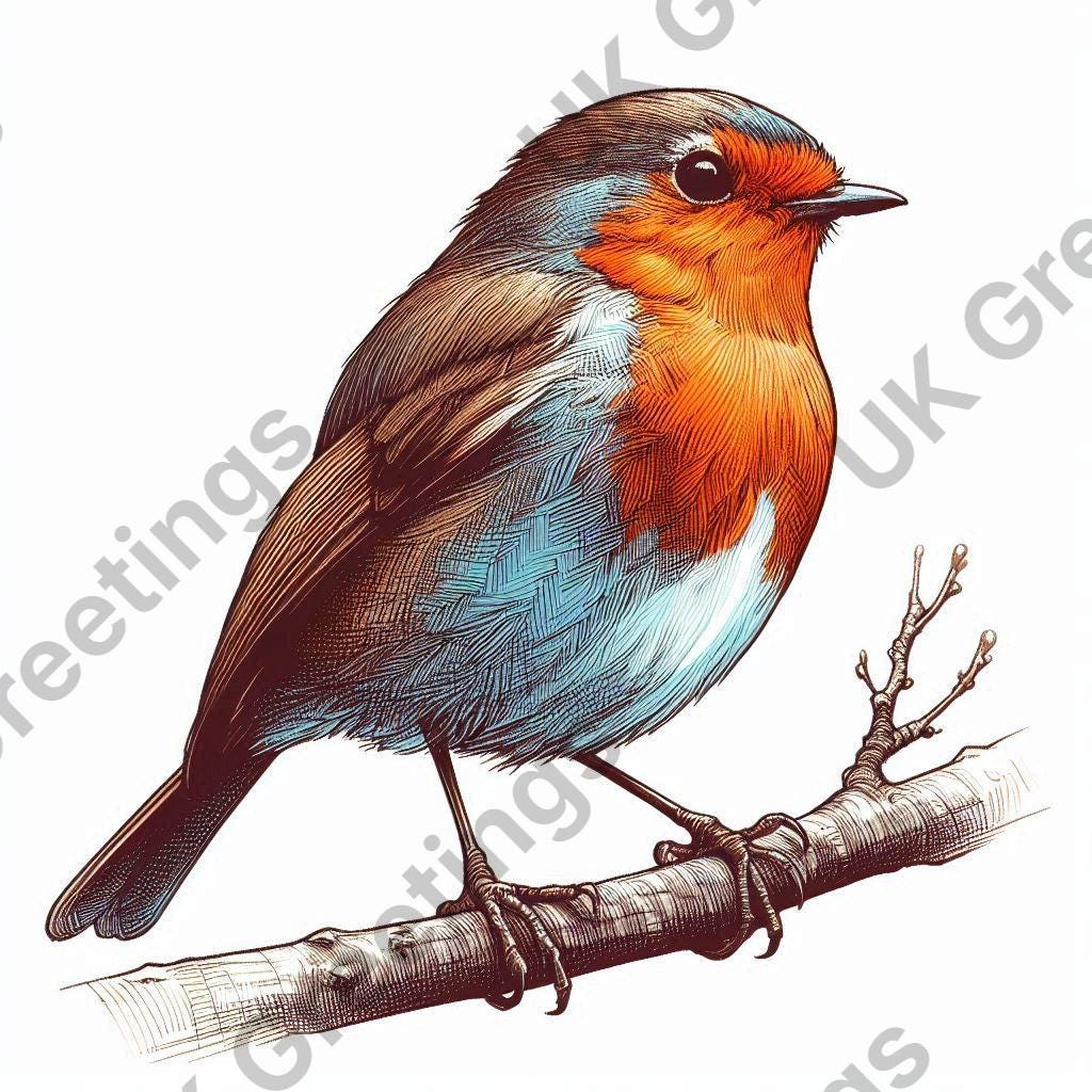8 Robin Sketch Illustrations Digital Download Coloured Sketch Style ...