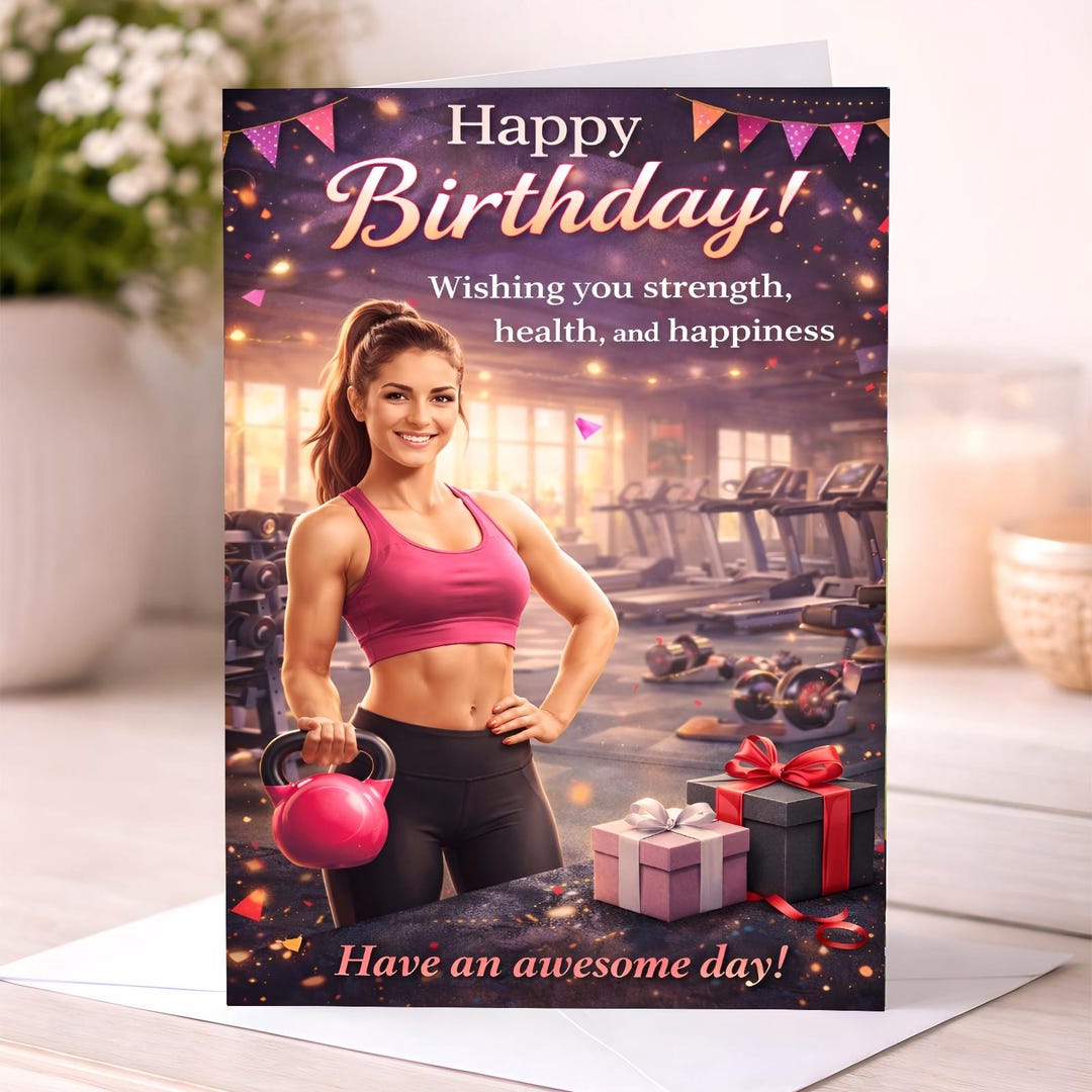 Gym Birthday Card for Her – Fitness Birthday Card – A5 Gloss – Blank ...