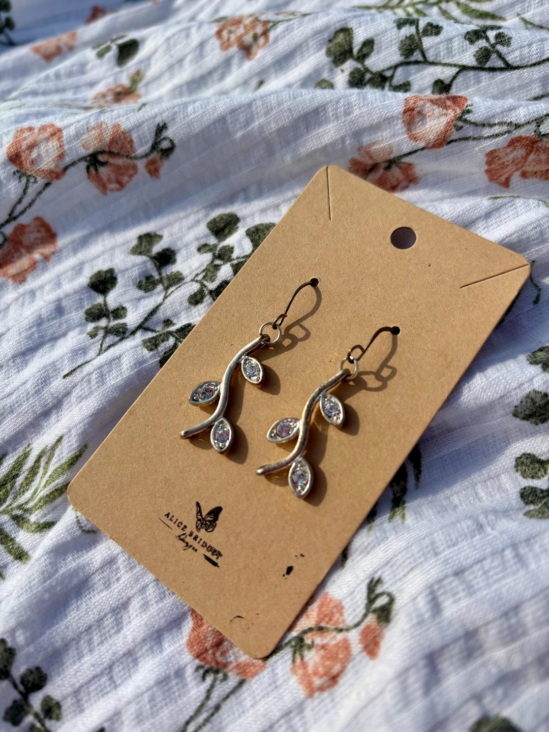 Dimante Leaves Stem Floral Pendant Dangly Earrings With Hypoallergenic ...