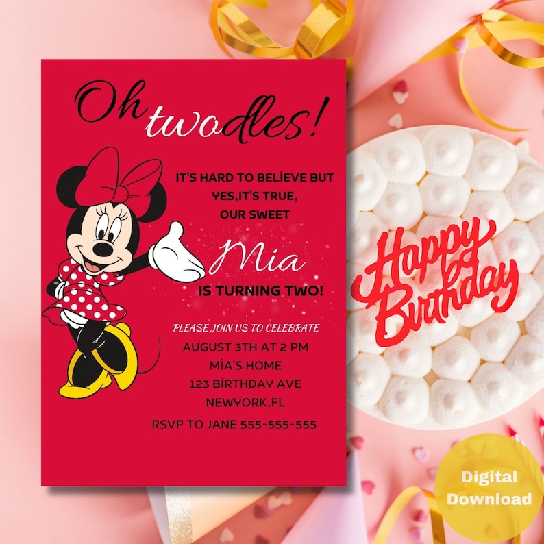 EDITABLE Oh Two-dles Minnie Mouse 2nd Birthday Party - Etsy