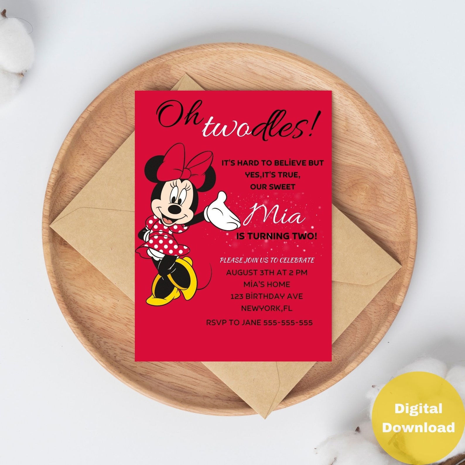 EDITABLE Oh Two-dles Minnie Mouse 2nd Birthday Party - Etsy