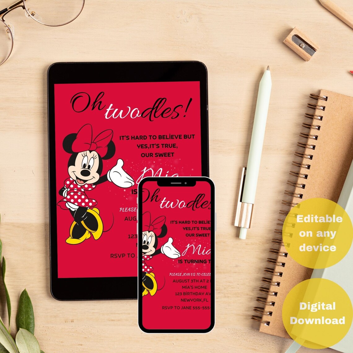 EDITABLE Oh Two-dles Minnie Mouse 2nd Birthday Party - Etsy