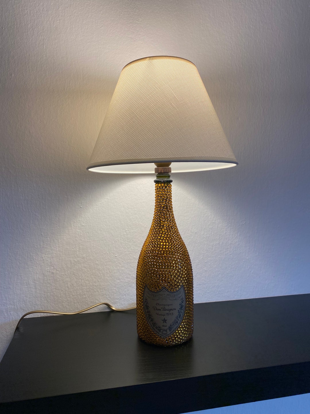 Dom Perignon Vintage Lamp With Gold Diamonds, Dom Perignon Handmade ...