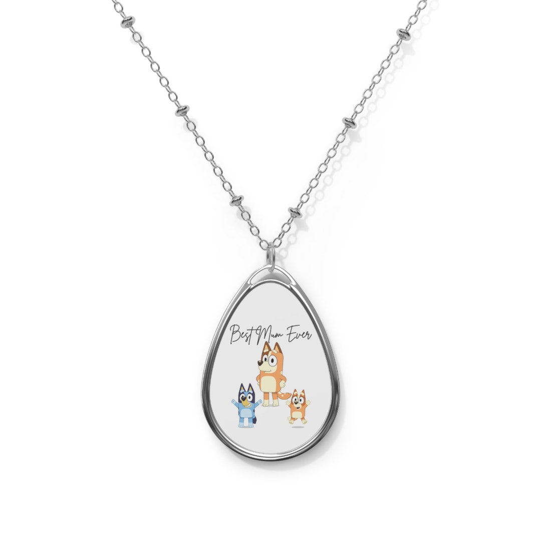 Mothers Day Bluey Themed Oval Necklace, Bluey Jewelry, Best Mom, for ...