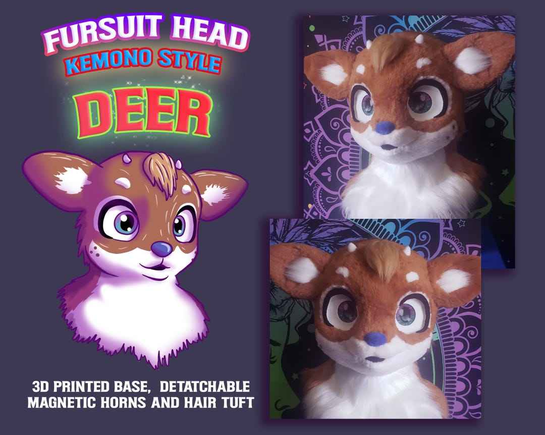 Fursuit Head -kemono-style Deer-*magnetic HORNS and HAIR* - Etsy
