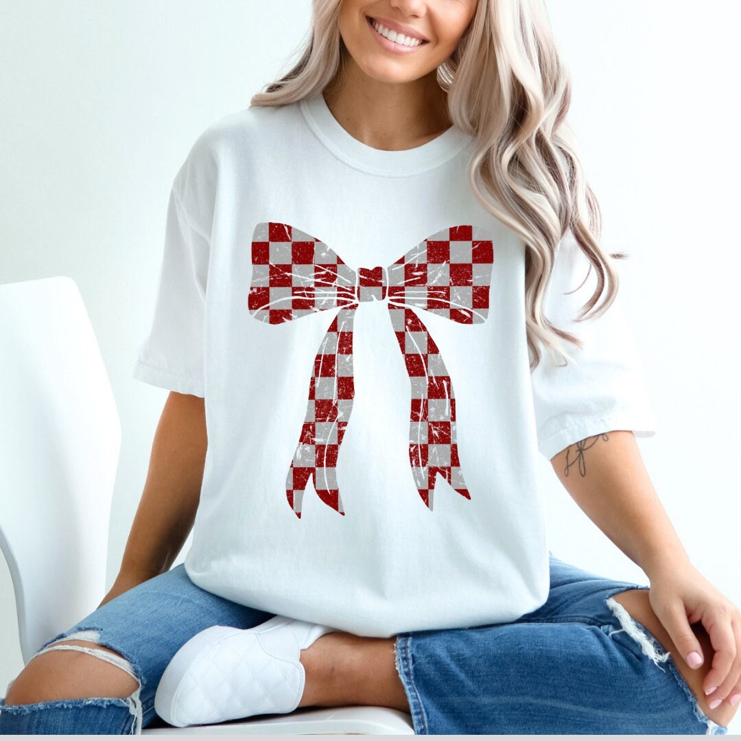 Distressed Bow Red Checker Digital Design / PNG - Etsy
