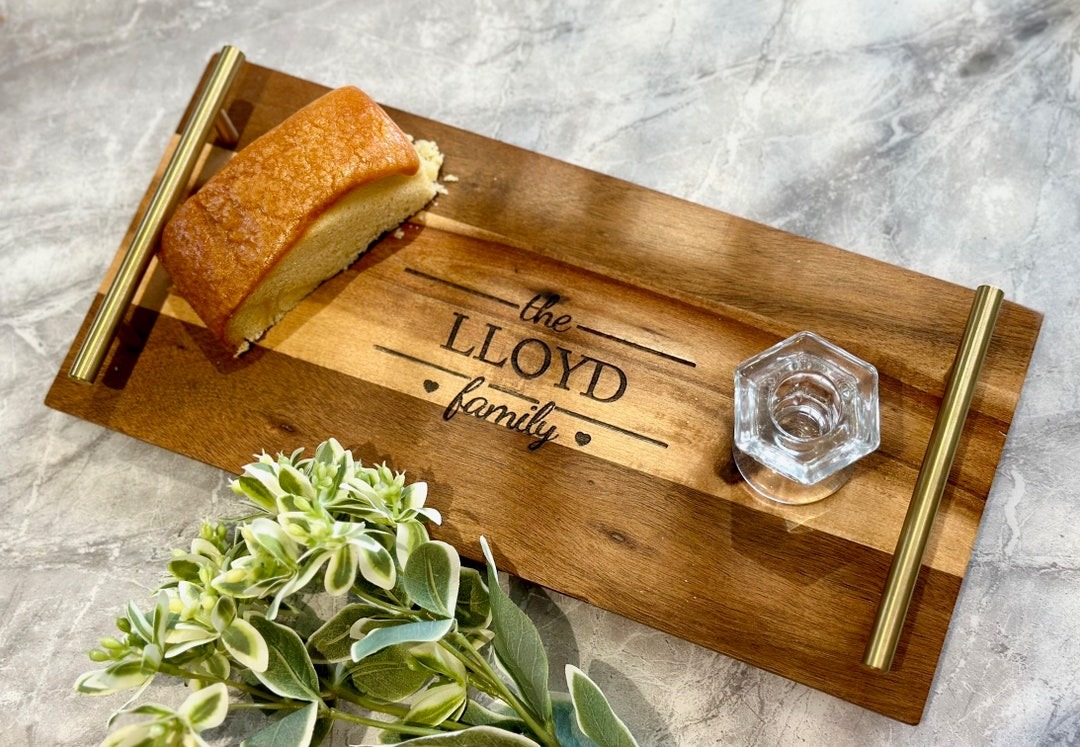 Personalised Wood Serving Tray tray With Gold Metal Handles Custom ...