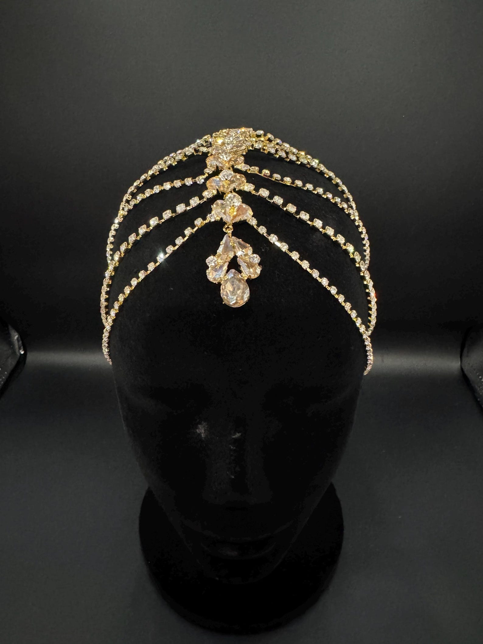 Gold Crystal Forehead Tiara – Vintage Bridal Headpiece, Rhinestone Head ...