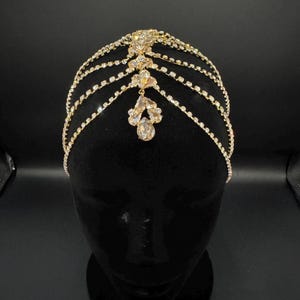 Gold Crystal Forehead Tiara – Vintage Bridal Headpiece, Rhinestone Head ...