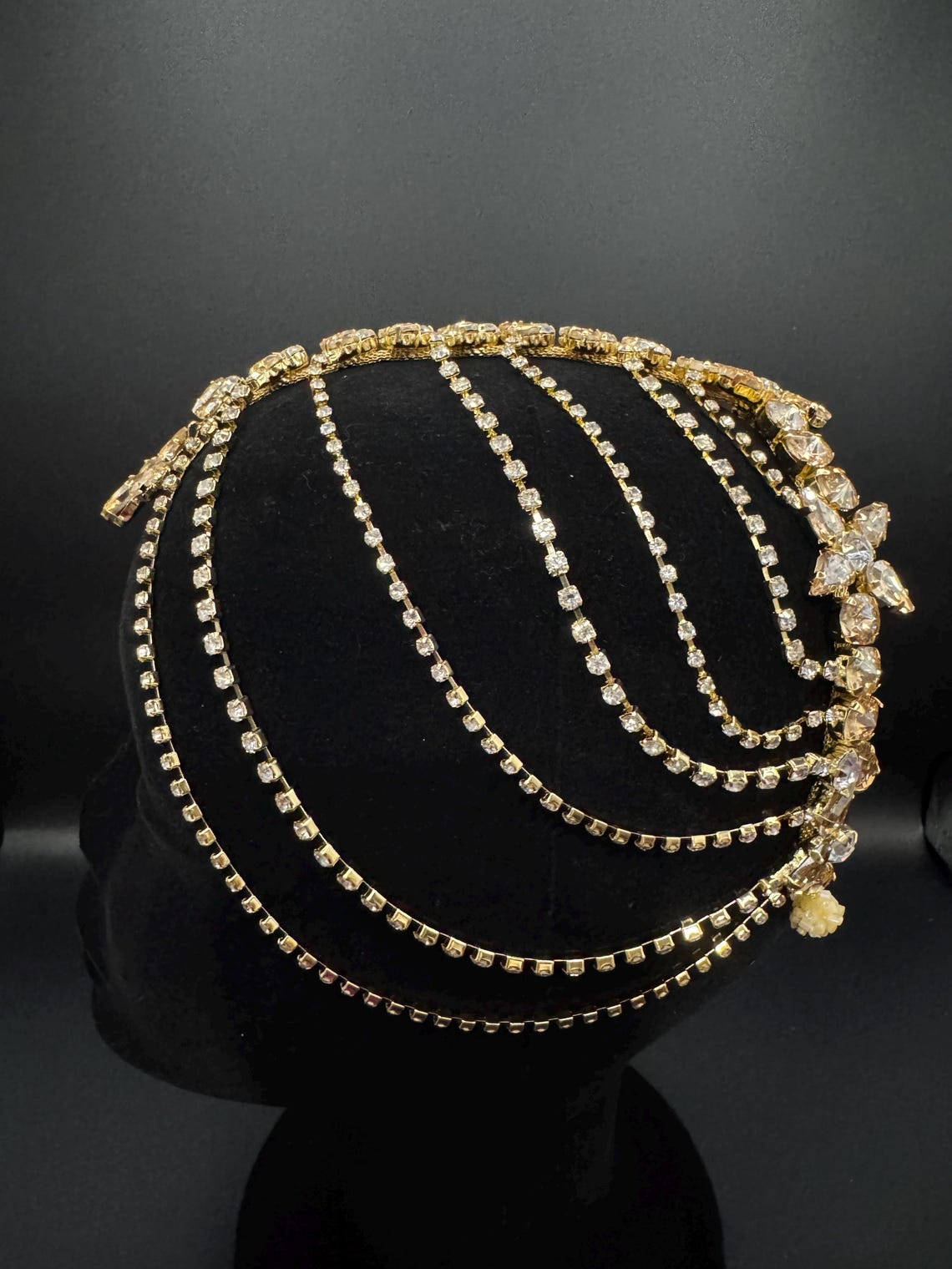Gold Crystal Forehead Tiara – Vintage Bridal Headpiece, Rhinestone Head ...