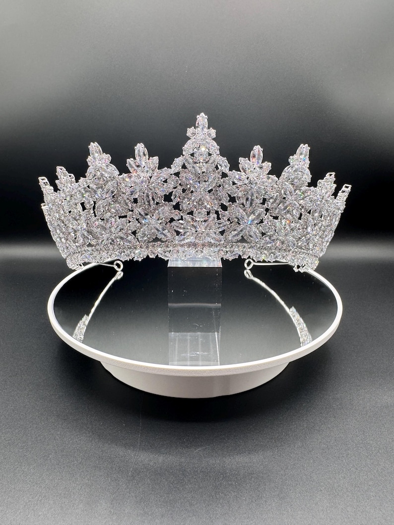 Crystal Cubic Zirconia Bridal Tiara, Floral Wedding Headpiece - Etsy