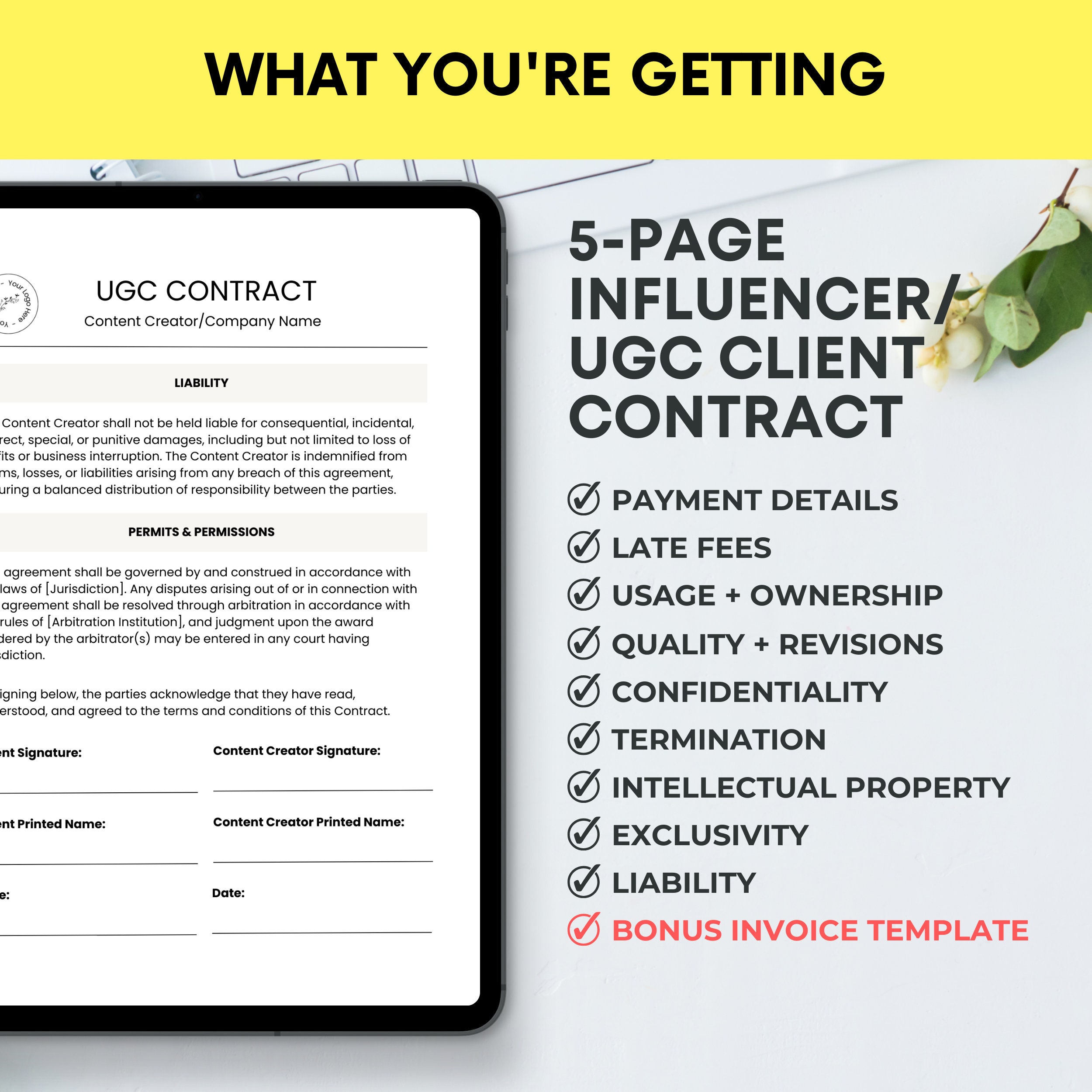 Influencer Contract Template Kit UGC Contract Forms User Generated ...