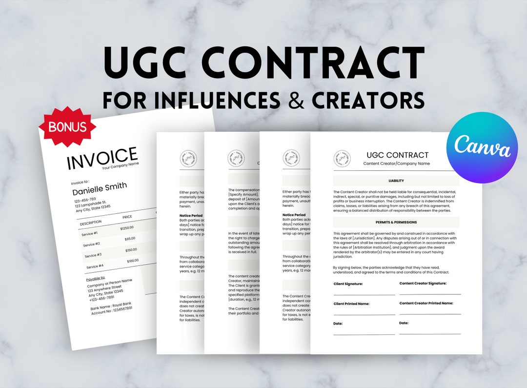 Professional UGC Contract Template for Influencer User Generated ...