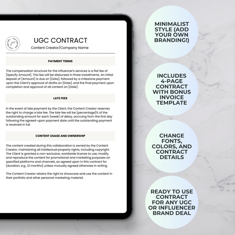 Professional UGC Contract Template for Influencer User Generated ...